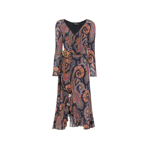 Etro Paisley Print Ruffled Wrap Dress - Blue