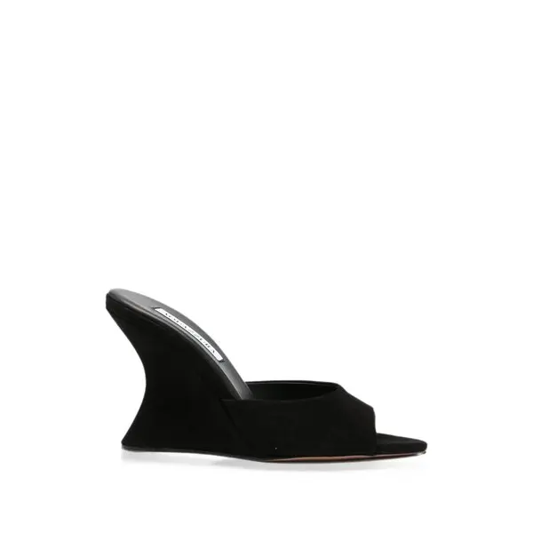 AQUAZZURA Open Toe Wedge Heel Slip-on - Black