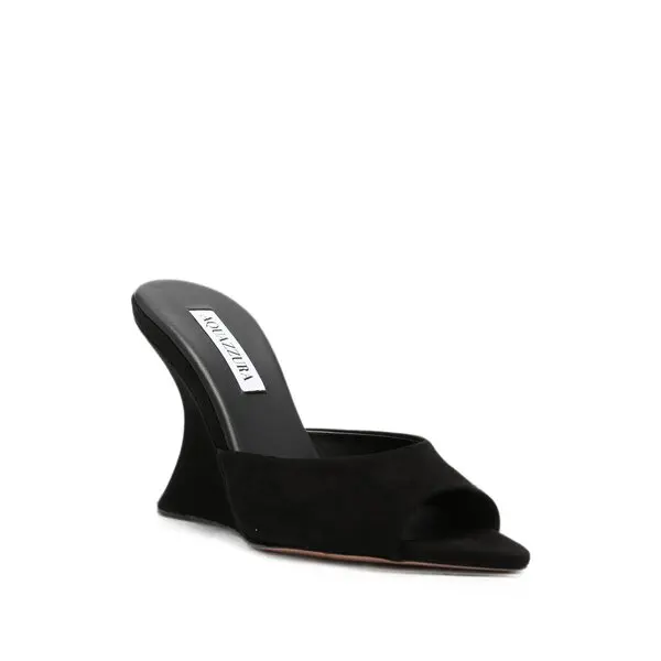 AQUAZZURA Open Toe Wedge Heel Slip-on - Black