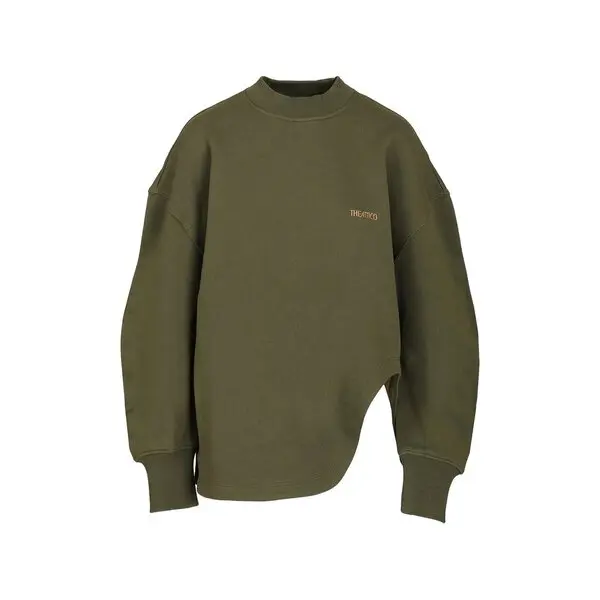 Attico High Neck Long Sleeve Sweatshirt With Embroidered Logo - Green