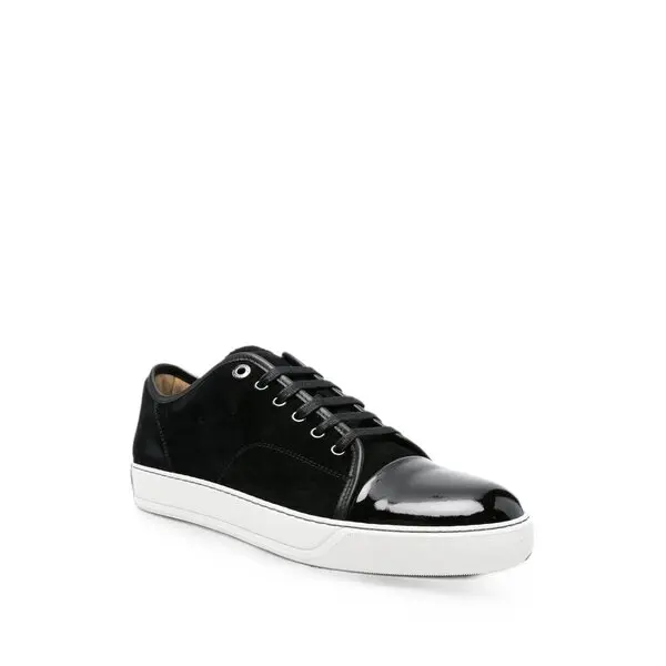 LANVIN Suede And Patent Leather Low-top Trainers - Black