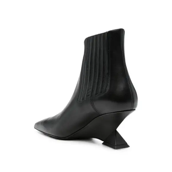 Attico Leather Pointed Toe Ankle Boots - Black