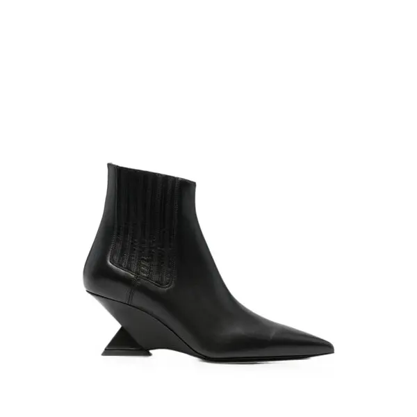 Attico Leather Pointed Toe Ankle Boots - Black