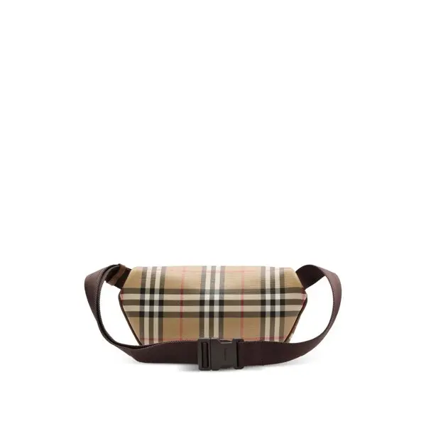 Burberry Check Cotton Belt Bag With Calf Leather Trims - Cream
