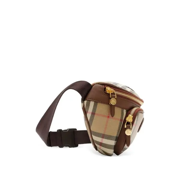 Burberry Check Cotton Belt Bag With Calf Leather Trims - Cream