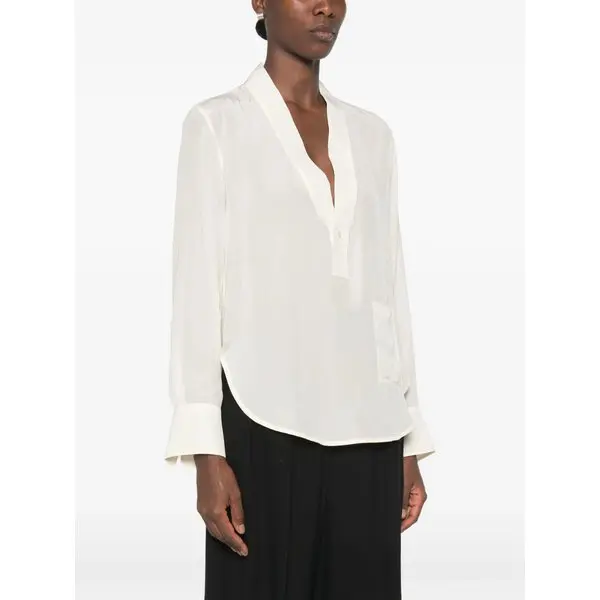 Victoria Beckham Silk V-neck Long Sleeve Blouse - Cream