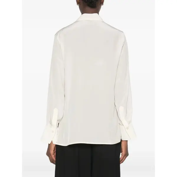Victoria Beckham Silk V-neck Long Sleeve Blouse - Cream