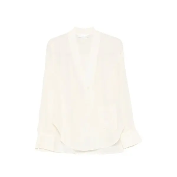Victoria Beckham Silk V-neck Long Sleeve Blouse - Cream