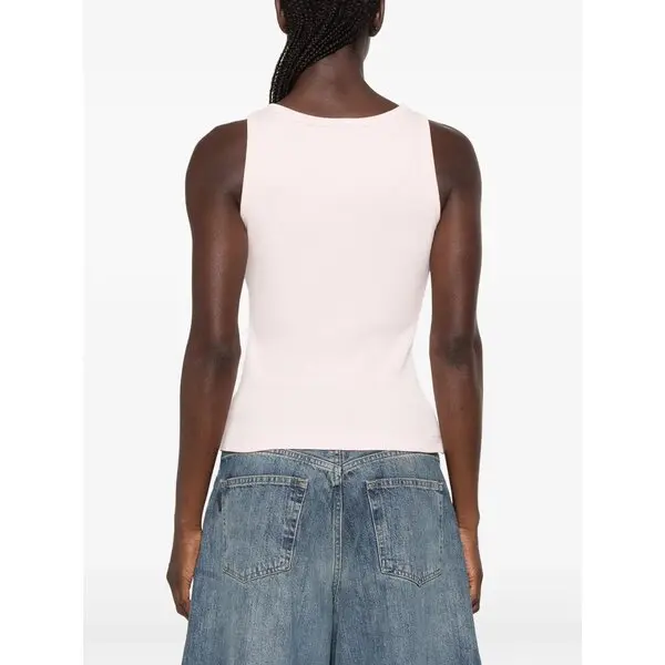 Casablanca Ribbed Knit Scoop Neck Tank Top With Embroidered Logo - Pink