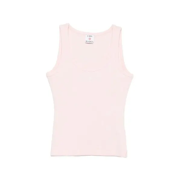 Casablanca Ribbed Knit Scoop Neck Tank Top With Embroidered Logo - Pink