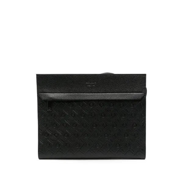 FERRAGAMO Calf Leather Embossed Monogram Clutch Bag - Black