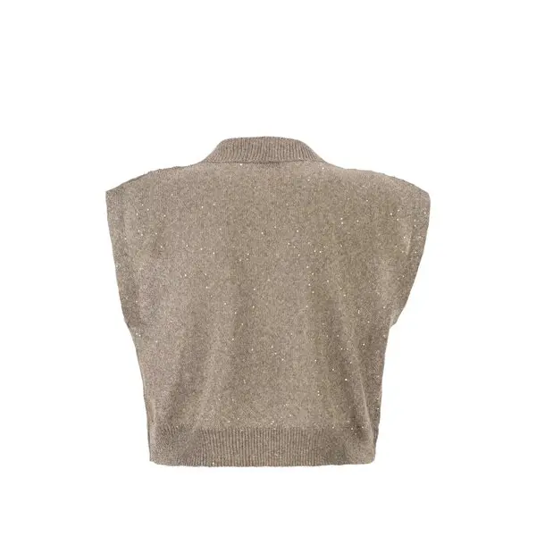Brunello Cucinelli V-neck Rib-knit Vest With Sequins - Cream