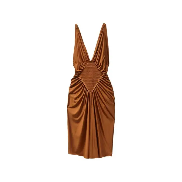 Versace Gathered Detail V-neck Sleeveless Dress - Brown