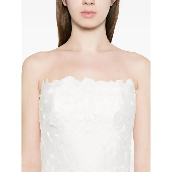 Costarellos Lace Strapless Scalloped Hem Midi Dress