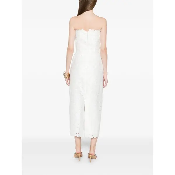 Costarellos Lace Strapless Scalloped Hem Midi Dress