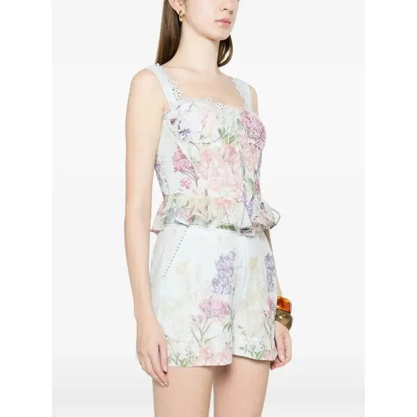 Charo Ruiz Ibiza Floral Print Lace Trim Ruffle Hem Top