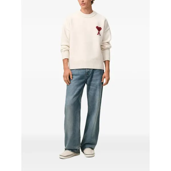 AMI Paris Felted Merino Wool Sweater With De Coeur Motif