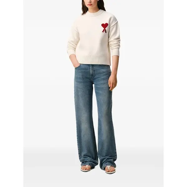 AMI Paris Felted Merino Wool Sweater With De Coeur Motif