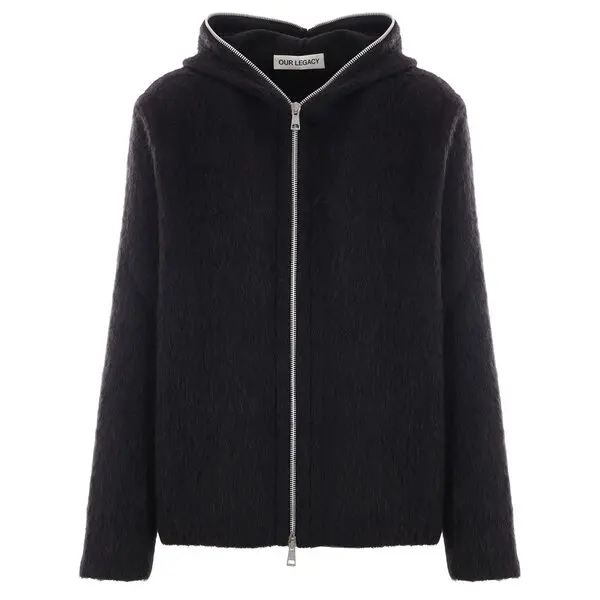 Our Legacy Textured Hooded Zip-up Sweater - Black