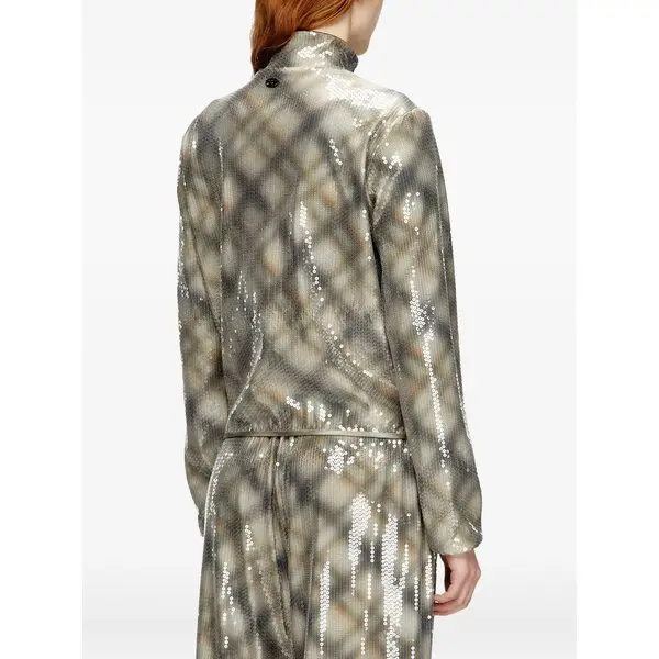 DIESEL® Sequined Checked High Neck Jacket - Cream