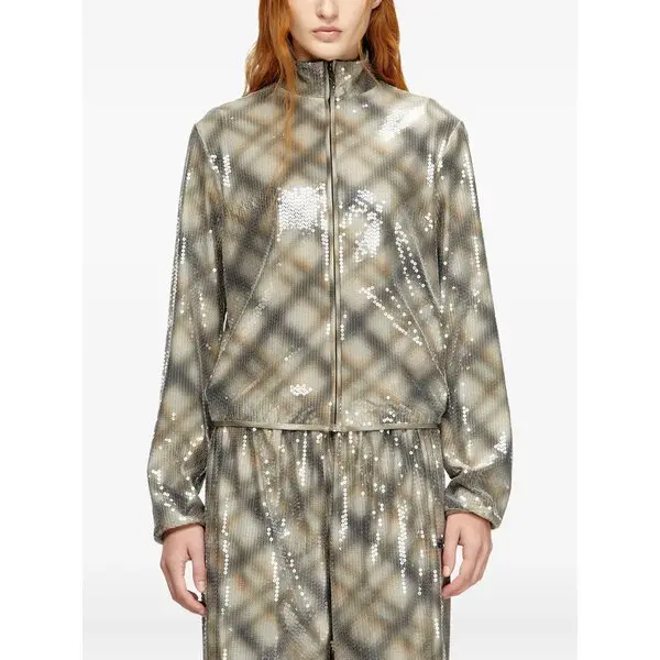 DIESEL® Sequined Checked High Neck Jacket - Cream
