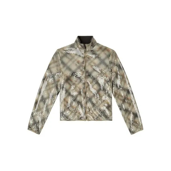 DIESEL® Sequined Checked High Neck Jacket - Cream