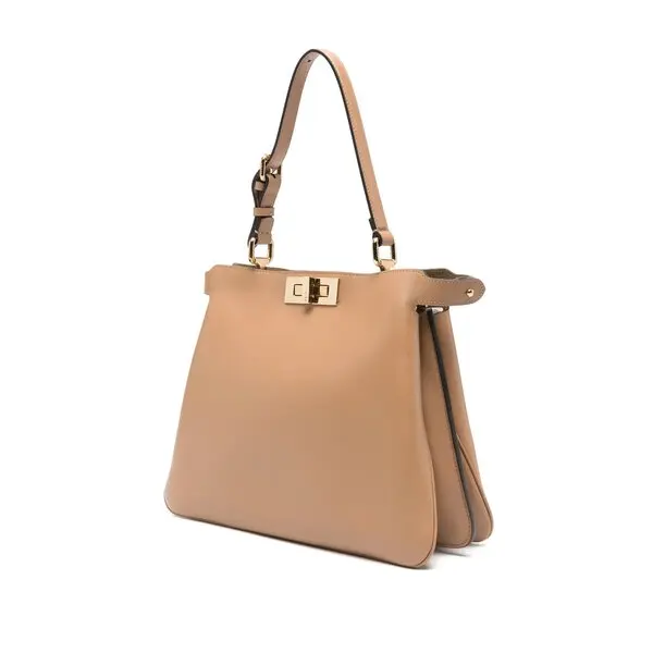 Fendi Calf Leather Turnlock Tote Bag - Brown