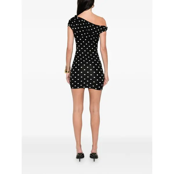 SELF-PORTRAIT Polka-dot One-shoulder Ruched Dress