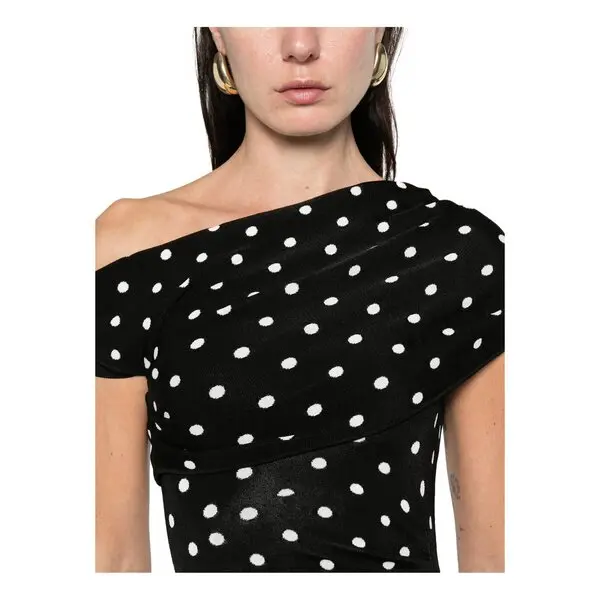 SELF-PORTRAIT Polka-dot One-shoulder Ruched Dress