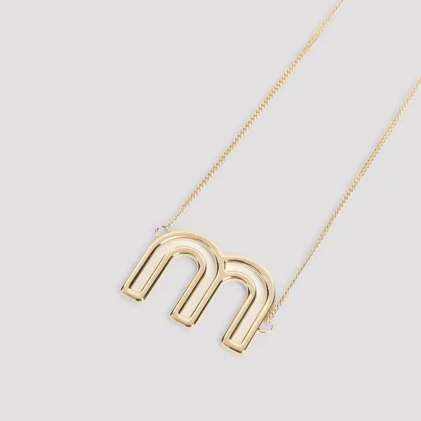 Miu Miu Gold-tone Sculptural Logo Pendant Necklace - Silver