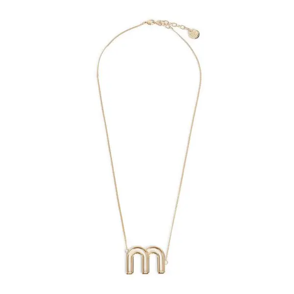 Miu Miu Gold-tone Sculptural Logo Pendant Necklace - Silver