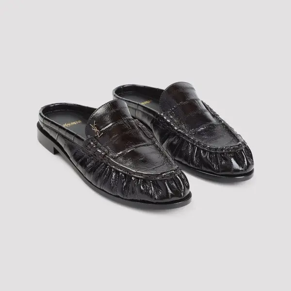 Saint Laurent Le Loafer 15 Backless Crinkled Leather Loafers - Brown