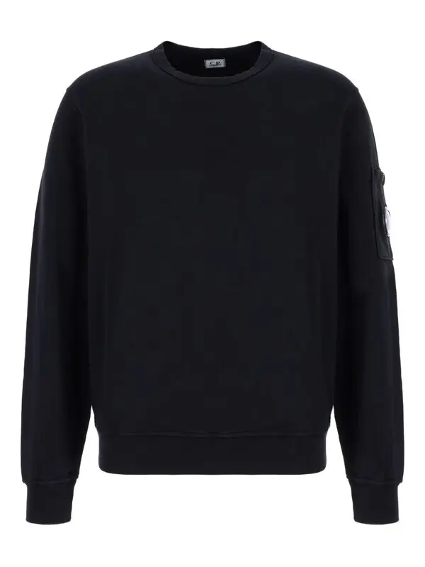 C.P. COMPANY Crewneck Fleece Sweatshirt With Logo Badge - Blue
