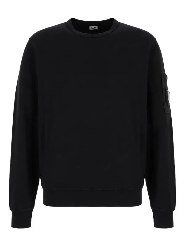 C.P. COMPANY Crewneck Fleece Sweatshirt With Logo Badge - Black