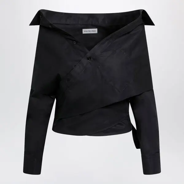 Balenciaga Off-shoulder Wrap Shirt - Black