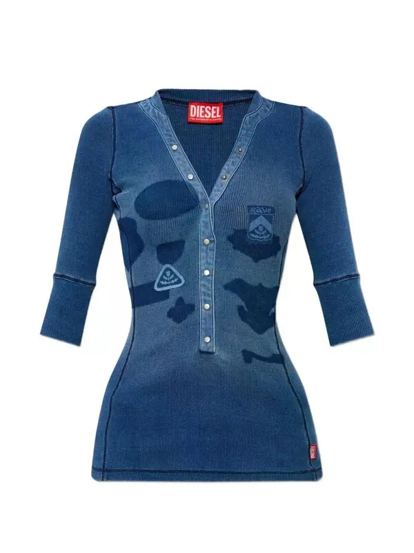 DIESEL® Ribbed Henley Blouse With Logo Patch
