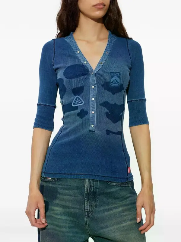 DIESEL® Ribbed Henley Blouse With Logo Patch