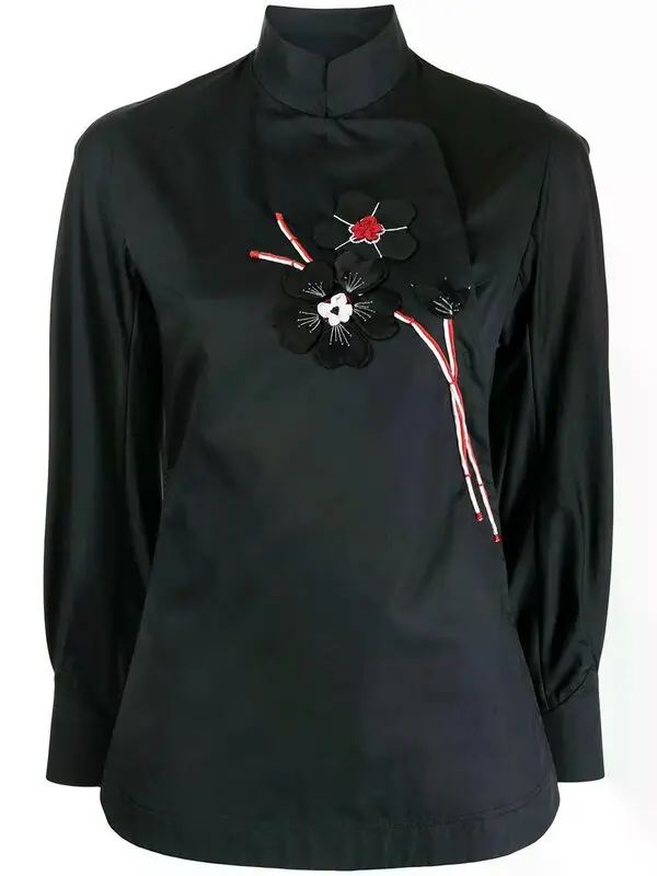 Shiatzy Chen Mandarin Collar Appliqued Top