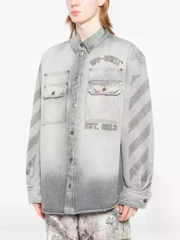 Off-White Embroidered Diagonals Print Denim Military Jacket