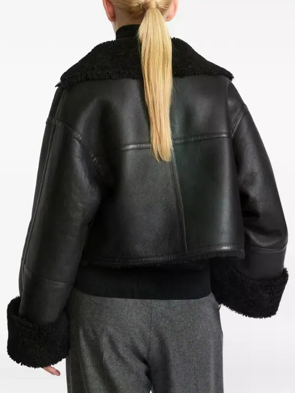 YVES SALOMON Shearling Trim Cropped Jacket