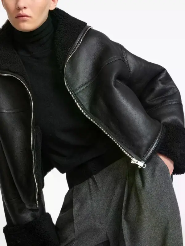 YVES SALOMON Shearling Trim Cropped Jacket