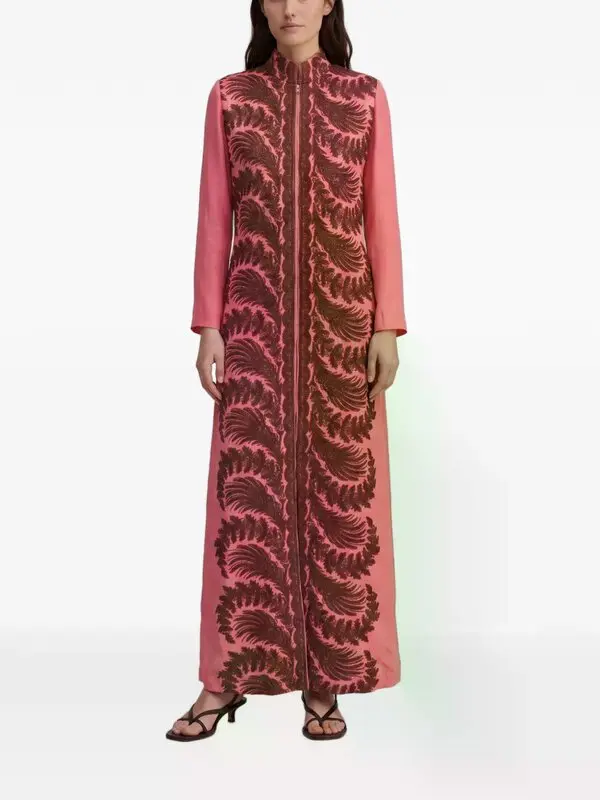 Vintage Embroidered Zip-up Maxi Dress