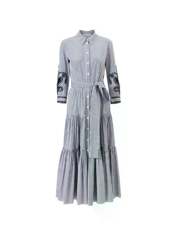 Carolina Herrera Striped Button-up Midi Dress With Embroidered Detailing