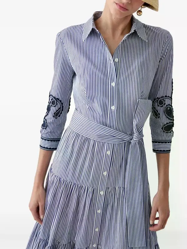 Carolina Herrera Striped Button-up Midi Dress With Embroidered Detailing