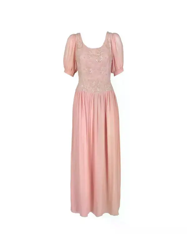 Vintage Sequin-embellished Puff-sleeve Dress