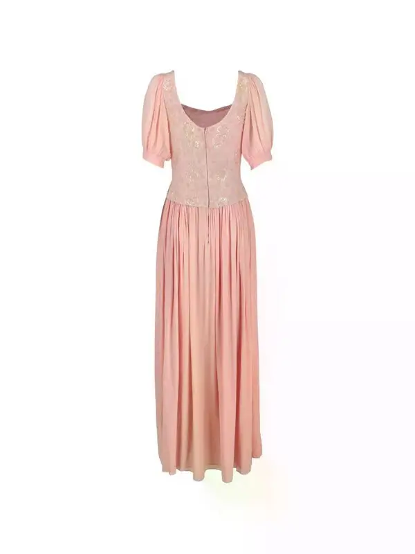 Vintage Sequin-embellished Puff-sleeve Dress