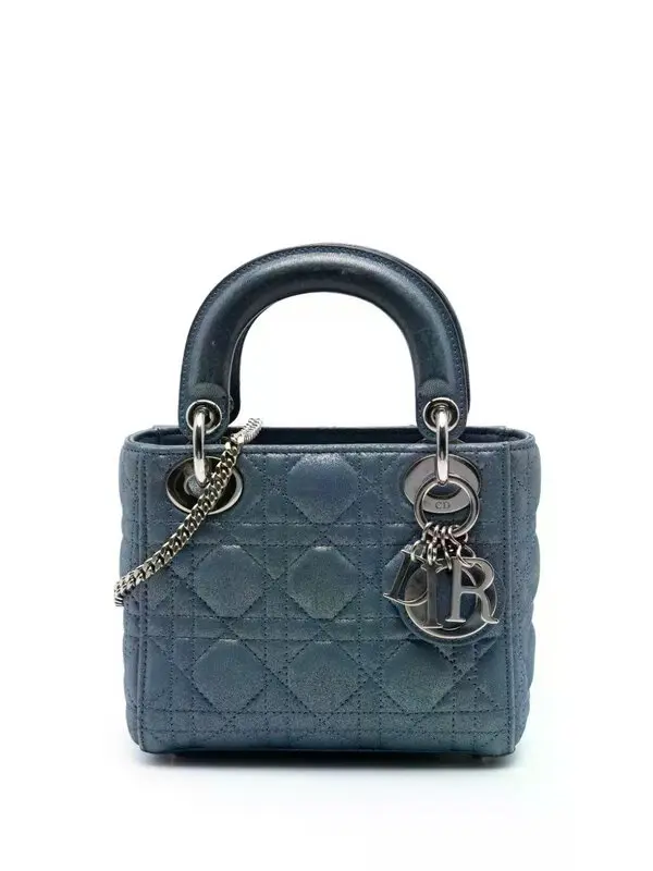 Dior Iridescent Lambskin Cannage Lady Satchel - Blue