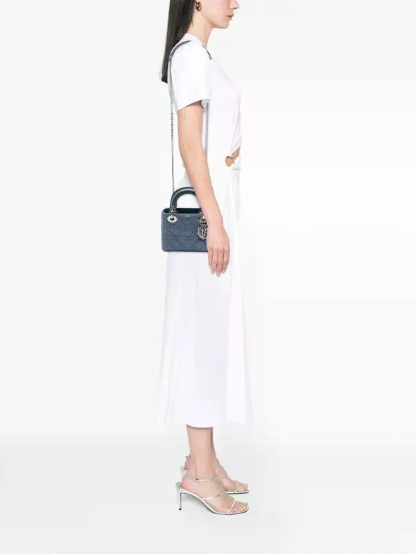 Dior Iridescent Lambskin Cannage Lady Satchel - Blue