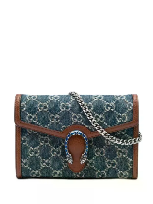 Gucci Gg Denim Dionysus Wallet On Chain Crossbody Bag - Blue