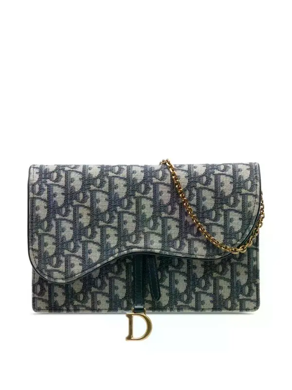 Dior Oblique Canvas Saddle Pouch Wallet On Chain Crossbody Bag - Blue